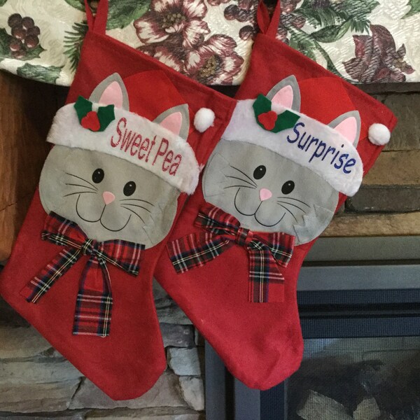 Personalized Cat Stocking, Pet Christmas Stockings, Your Cats Name Here ...