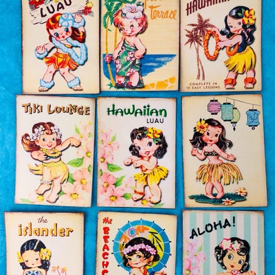 INSTANT DOWNLOAD, Vintage Hula Girls, Digital Collage Sheet, Retro ATC ...