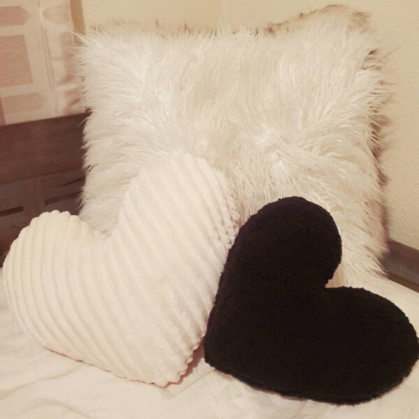 Black Sherpa Heart Shaped Pillow - Etsy