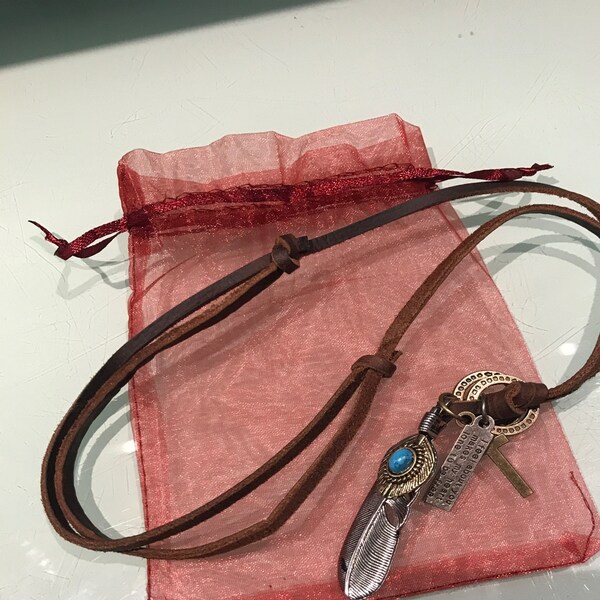 Boho Necklace for Men // Feather Pendant Necklace // Men Leather ...