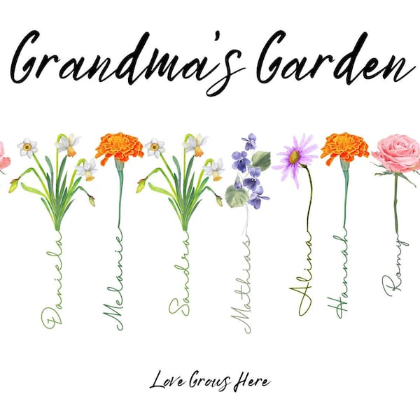 Grandma's Garden Birth Flower Print, Mother's Day Gift for Grandma ...