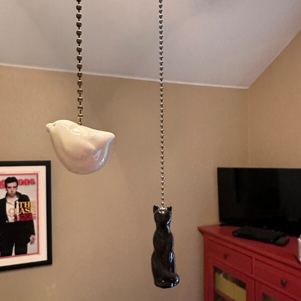 Tall Cat Ceiling Fan/light Pull - Ivory White, Black or Gray - Brass ...