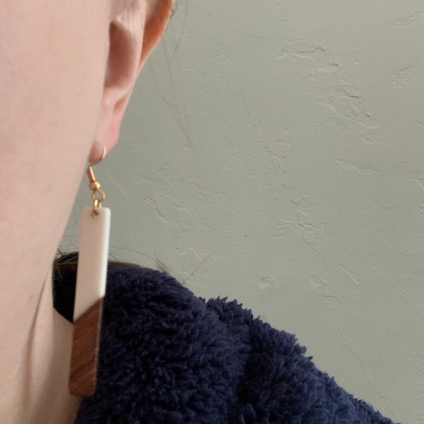 Long Wood & Resin Bar Earrings | Boho Hippie Wooden Earrings ...