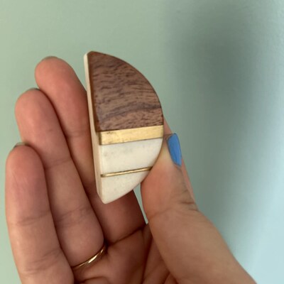 Half Moon Marble & Wood Knob With Brass Strips Artistic Cabinet Knob ...