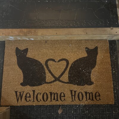 Welcome Home Sitting Cat Cute Black Cat Doormat Welcome Mat Funny Door ...