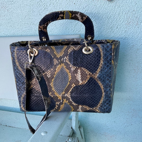 Gray Genuine Python Top Handle Bag, Real Snake Skin, Natural Python ...