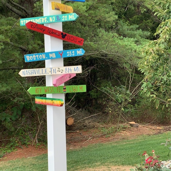Personalized Directional Wood Arrow Sign: Hand-painted Mile Marker - Etsy