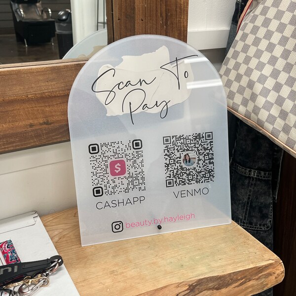 Arch Scannable QR Code Payment Table Sign || Frosted Acrylic Business ...