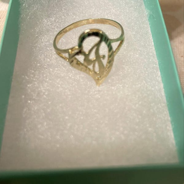 10k Solid Yellow Gold Slanted Heart Initial Letter Alphabet Ring - Etsy