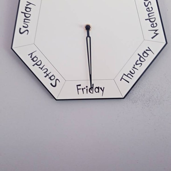 Day of the Week Clock - Heptagon White Wall Clock - Week Clock ...