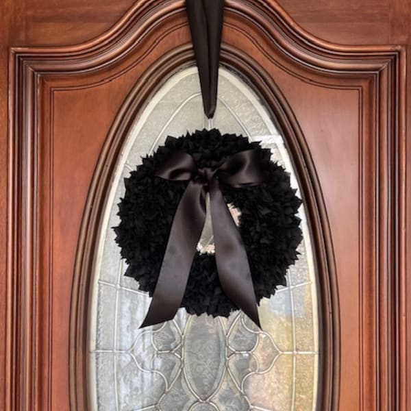 Mourning Wreath for Front Door, Memorial Wreath, Black Funeral Wreath ...