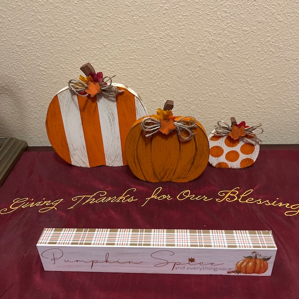 Wooden Pumpkins, Rustic Fall Decor, Autumn Rustic Centerpieces, Shelf ...