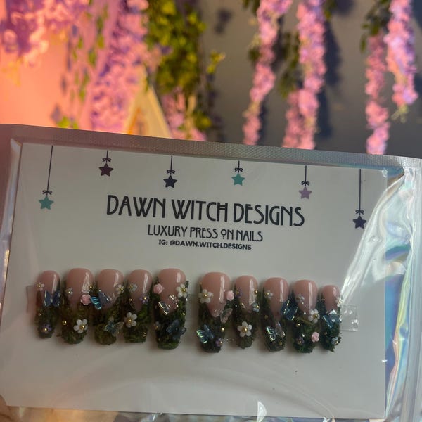 Real Moss Fairy Press on Nails | Garden Fairycore Nails | Spring ...