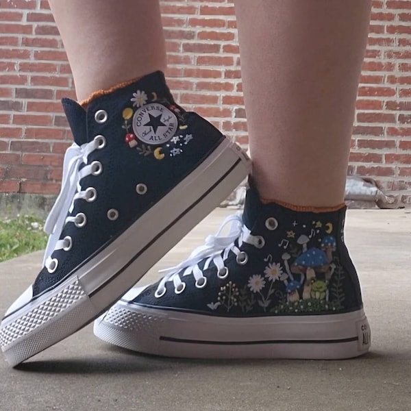 Embroidered Converse Mushroom and Frog, Converse High Tops Chuck Taylor ...