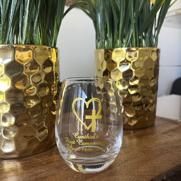 Printed 24 Pieces First Communion Personalized Stemless Wine Glass ...