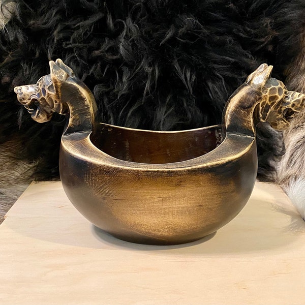 Hand Carved Viking Wolf Wooden Bowl, Norse Geri Freki Dish - Etsy