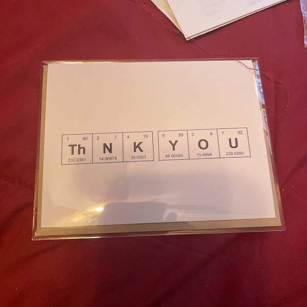 Thank You Chemistry Card Set, Periodic Table of the Elements "thnk You ...