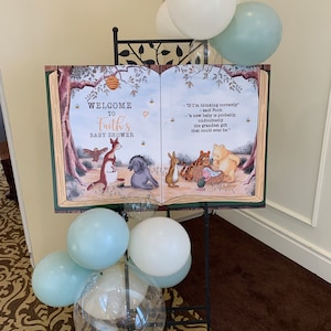 Editable Welcome Sign Classic Winnie the Pooh Open Book Baby Shower Boy ...