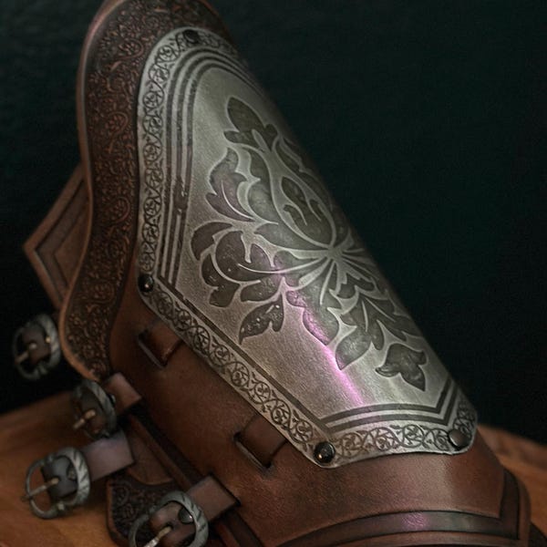 Medieval Leather and Metal Bracers Knight Costume LARP Armor Vambraces ...