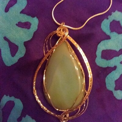 Pink Peruvian Opal Necklace Pendant Wire Wrapped Jewelry Handmade in ...