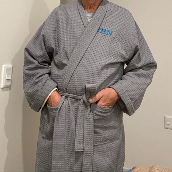 Personalized Gray Waffle Robe – Custom Men's Robe – Embroidered Robe ...