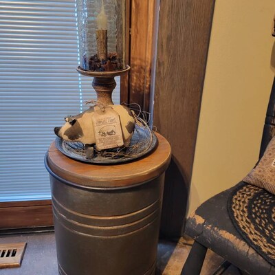 Gray and Black Spotted Pig Bowl Filler With Feed Sack Tag, Pig Decor ...