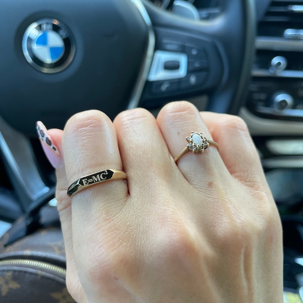 14K Gold Simple Rectangle Ring, Personalized Rectangle Ring, Custom ...