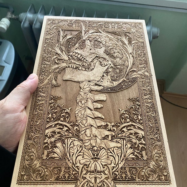 Horror Gothic Art Wooden Anniversary Gift Dark Art, Skull Spine Macabre ...