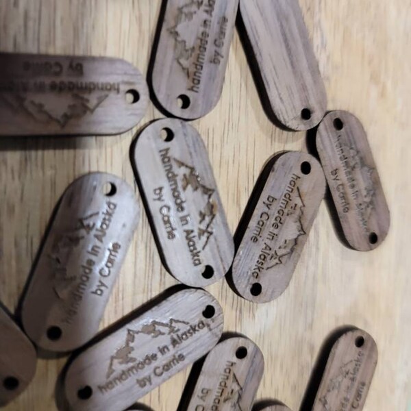 Walnut Wood OBLONG Tags 20mm X 16mm Wooden Add: Any Text, an Image or ...