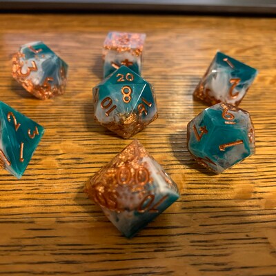Shipwrecked Handmade Sharp Dice Teal/white/clear Resin Cast Dice Set of ...