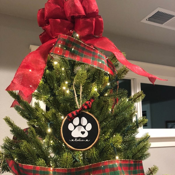 Pet Paw Personalized Rustic Wood Round Slice Christmas Tree Ornament - Etsy