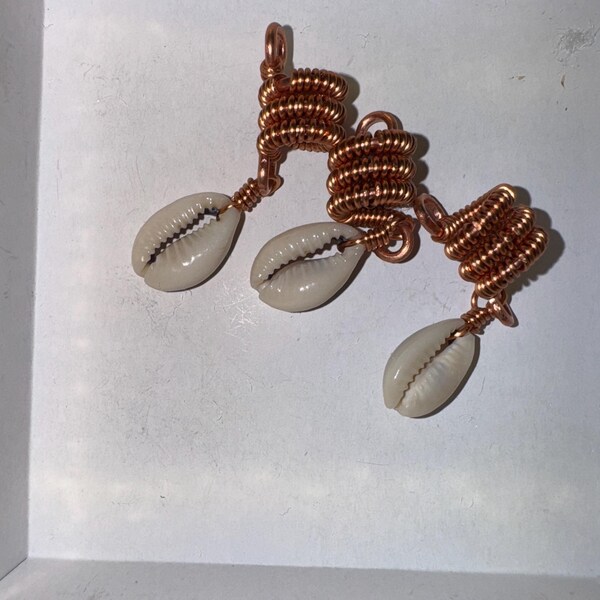 Copper Loc Jewelry, Copper Coils + Cowrie Shell. Set of 3. 100% Pure ...