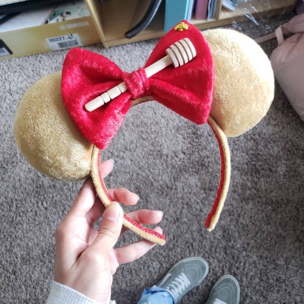 Winnie the Pooh Mouse Ears With Honey Stick. Custom Golden Yellow and ...