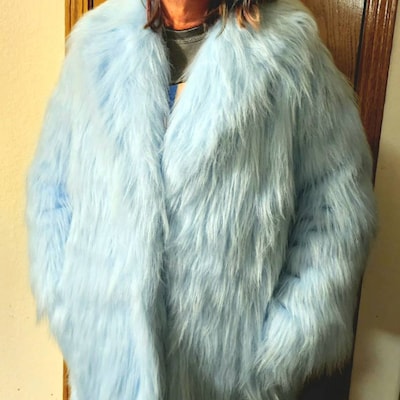 Baby Blue Shaggy Fur Coat, Fluffy Jacket, Furry, 100% Polyester, Vegan ...