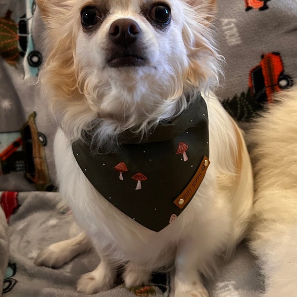 Ruff Hippie Dog Bandana Tie and Snap, Green Mushrooms - Etsy