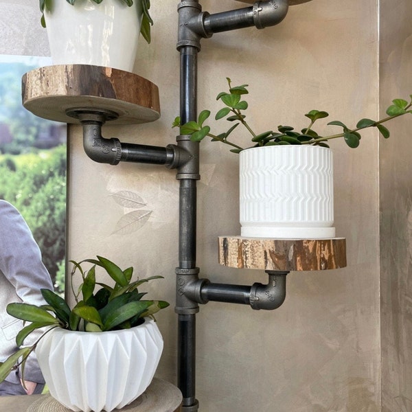 Natural Rustic Industrial Pipe & Wood Plant Shelf - Etsy