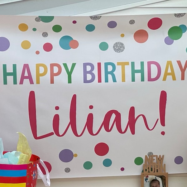 Happy Birthday Polka Dot Banner, Birthday Banner for Girl, Rainbow ...