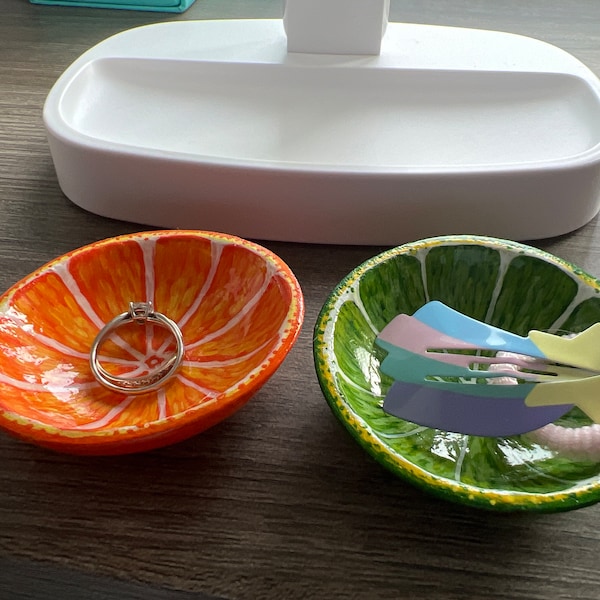 Trinket Dish, Cute Fruit Themed Trinket Dish, Orange Half MINI Trinket ...