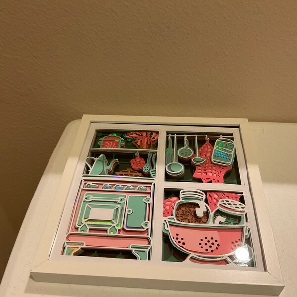 3D Kitchen SVG EPS, Cooking Shadow Box, Layered Cardstock Oven ...