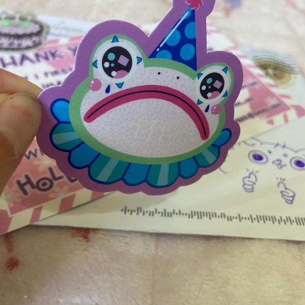 Sad Clown Frog Sticker | Original Sparkle Vinyl Sticker | Glossy ...