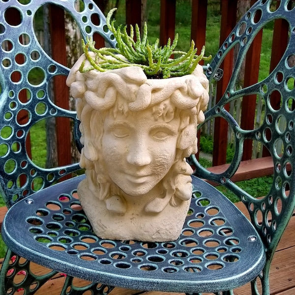 MEDUSA HEAD PLANTER: Solid Stone Flower Pot. Outdoors Safe, Garden ...