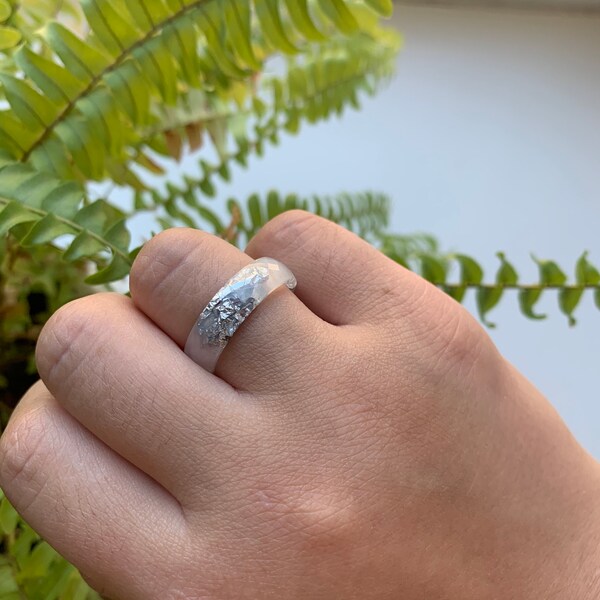 Pearl White Resin Ring With Silver Flakes, Stacking Rings for Women ...