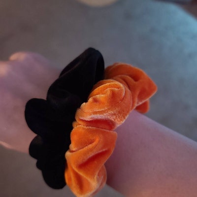 Halloween Velvet Hair Scrunchie Set, Orange, Black, Scrunchy, Top Knot ...