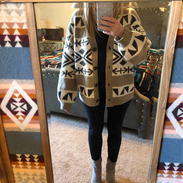 The Bristol Aztec Fringe Long Cardigan Sweater Western Cowichan Print ...