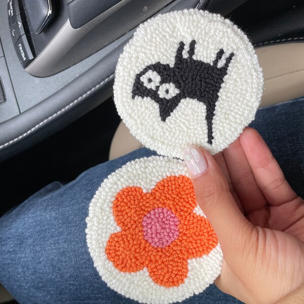 Set of 2 Car Coasters|punch Needle Coaster|new Car Gift|car Accessories ...