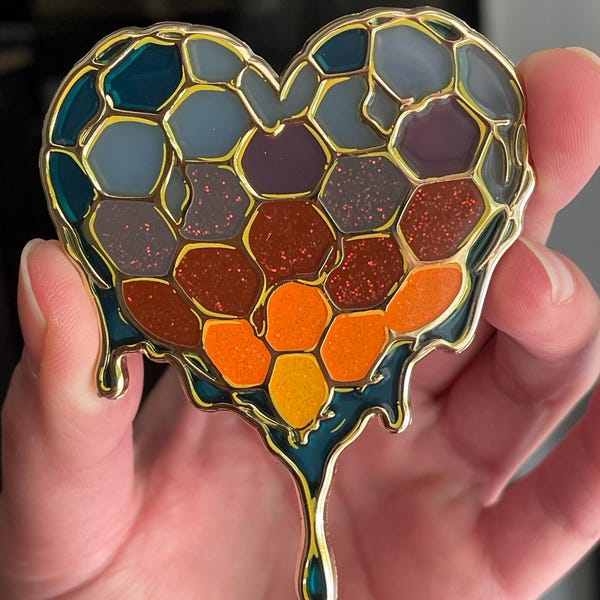 Sunset Honeycomb Heart Enamel Pin | Iridescent Glitter & Stained Glass - Etsy