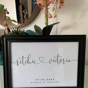 Personalised Print Custom Couple Names and Date Print - Etsy