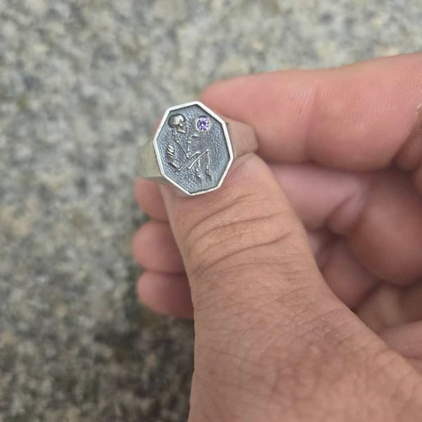 Amethyst Halloween Dead Man's Ring, Skeleton İn the Grave, Amethyst Men ...