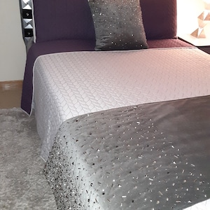 Charcoal Grey Antique Silver Bed Runner Set Luxury Contemporary Modern ...