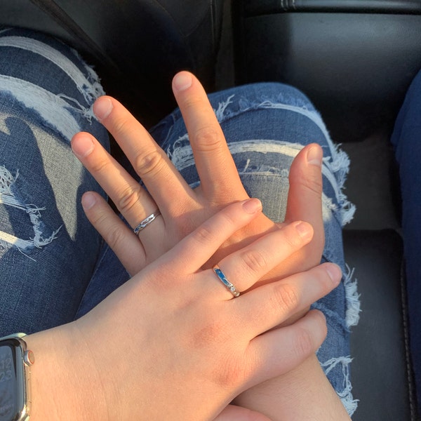 Meteor Galaxy Star Couple Matching Rings Set Silver Couple Rings Zodiac ...